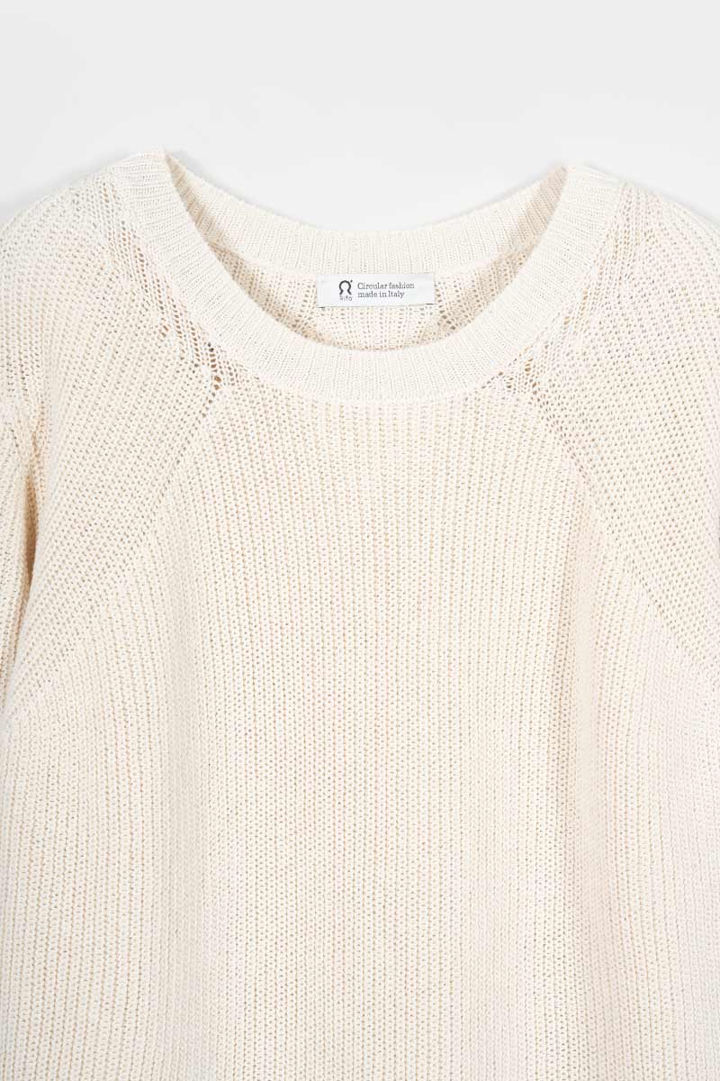 Maglia Girocollo Donna Cotone Rigenerato Bianco Fanny - Rifò